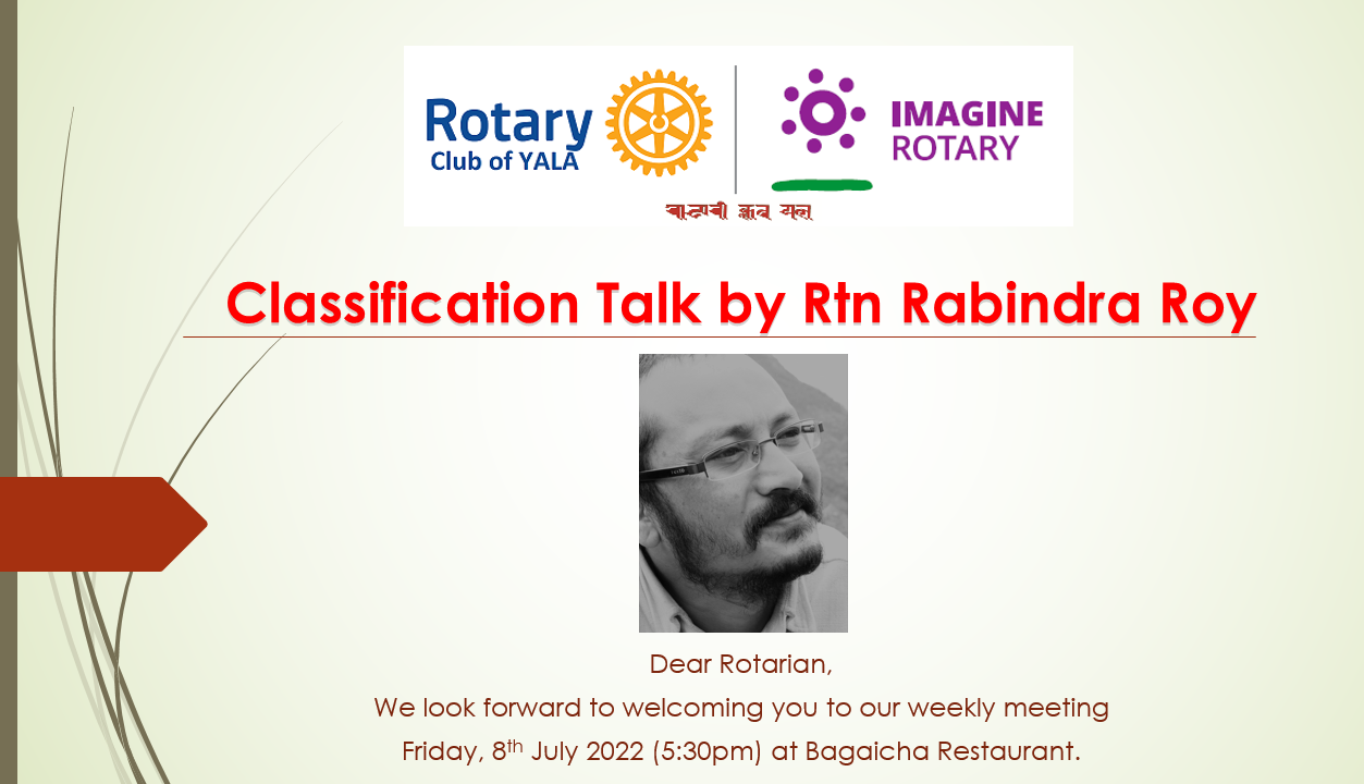 Classification Talk by Rtn Dr Rabindra Roy